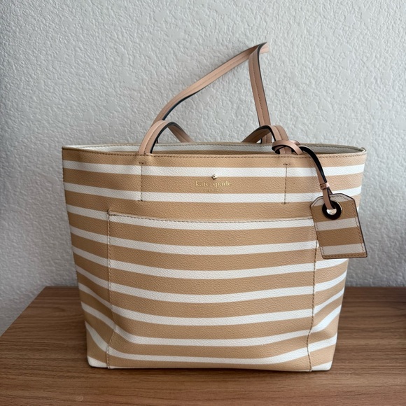 kate spade | Bags | Kate Spade Tan And White Striped Tote Bag | Poshmark